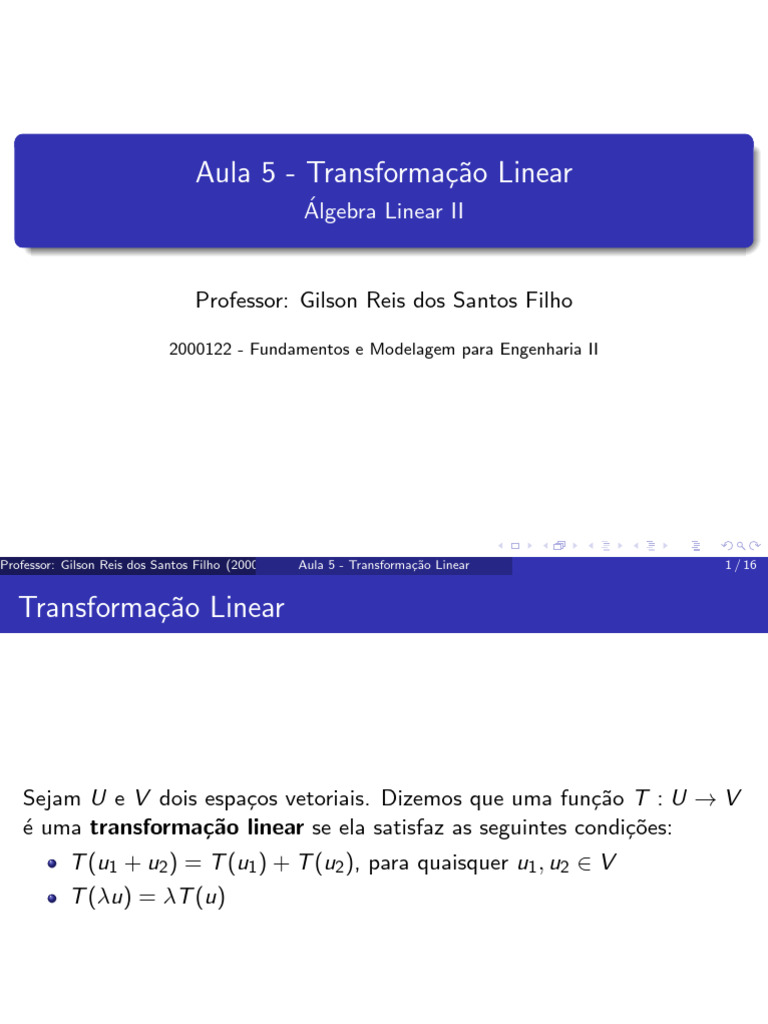Álgebra Linear 2 - Aula 5 | PDF | Mapa linear | Física Matemática