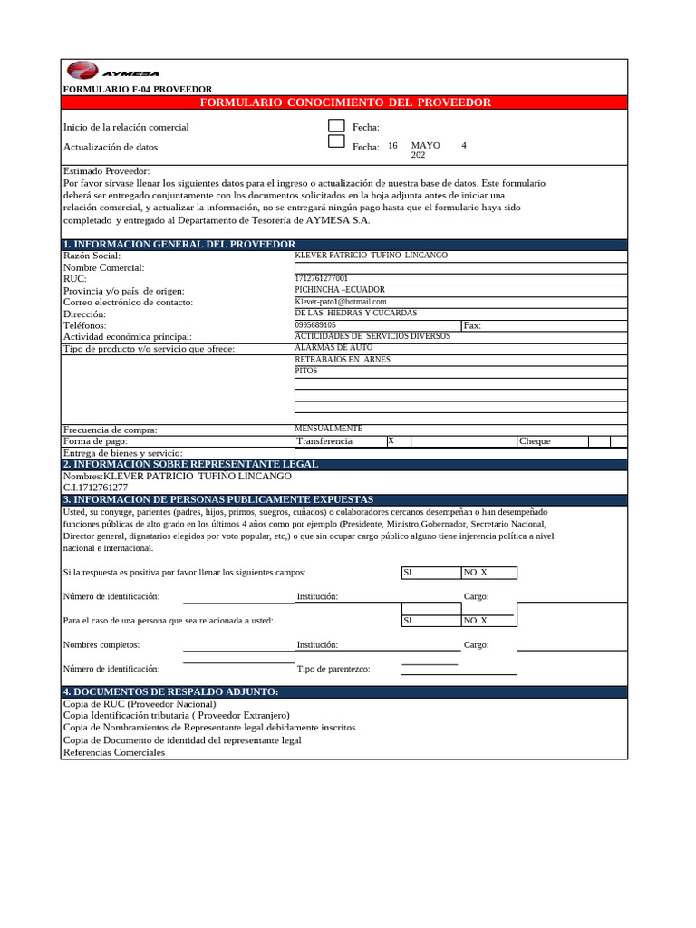 Uafe F04 Proveedor | PDF