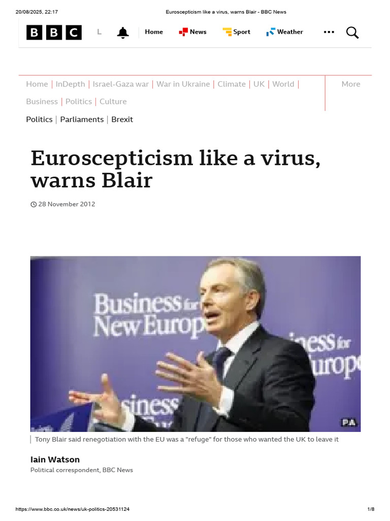 Euroscepticism Like A Virus, Warns Blair - BBC News | PDF | Brexit ...