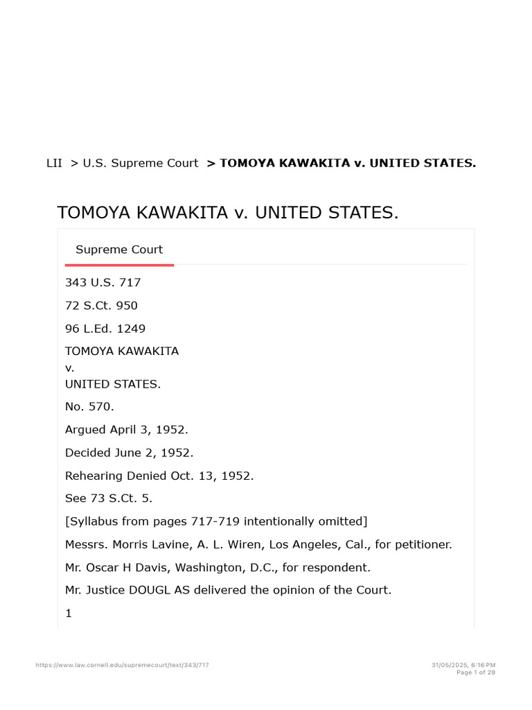 Tomoya Kawakita v. United States. - Supreme Court - Us Law - Lii ...