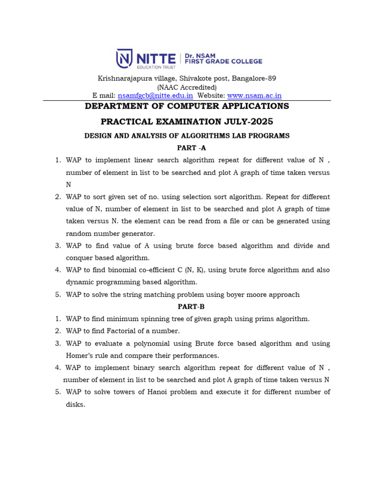 Daa Final Programs List For Practical Exam July 2025 | PDF