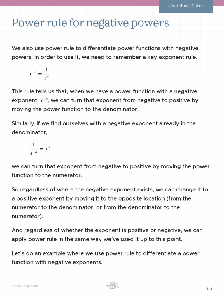 Derivatives of Negative Exponents | PDF | Exponentiation | Derivative