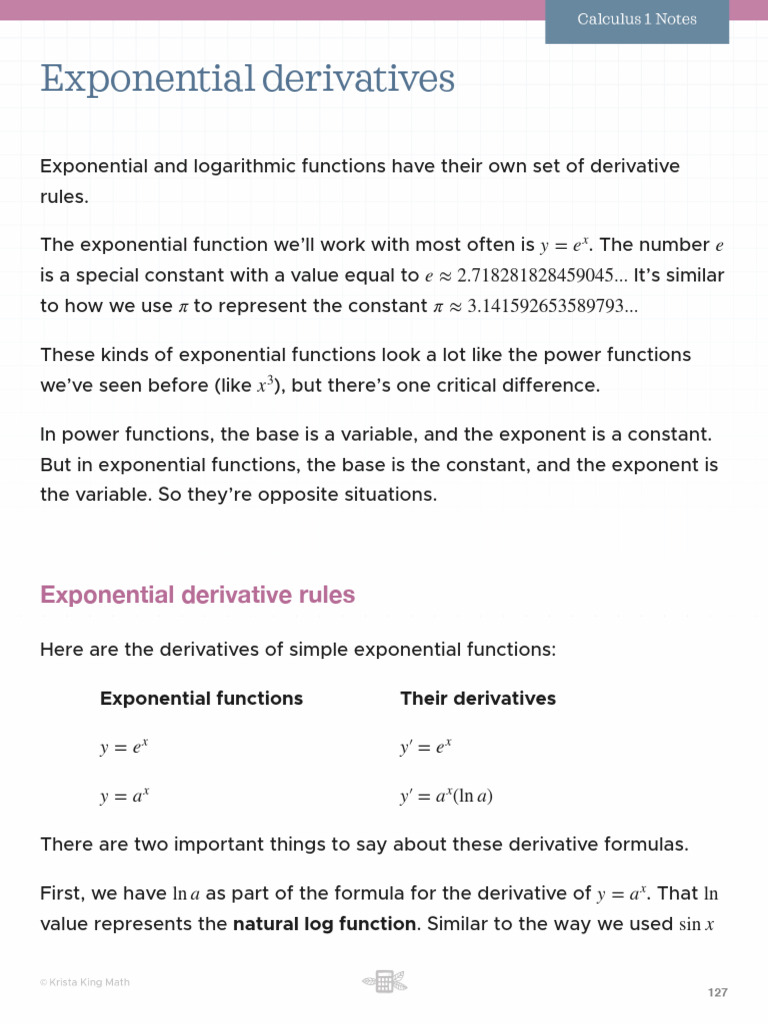 Exponential Derivative Rules Explained | PDF | Logarithm | Exponential ...