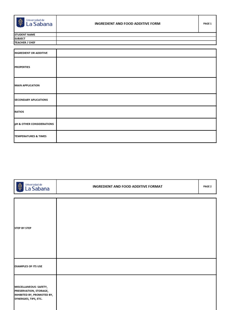 Food Additives Form | PDF