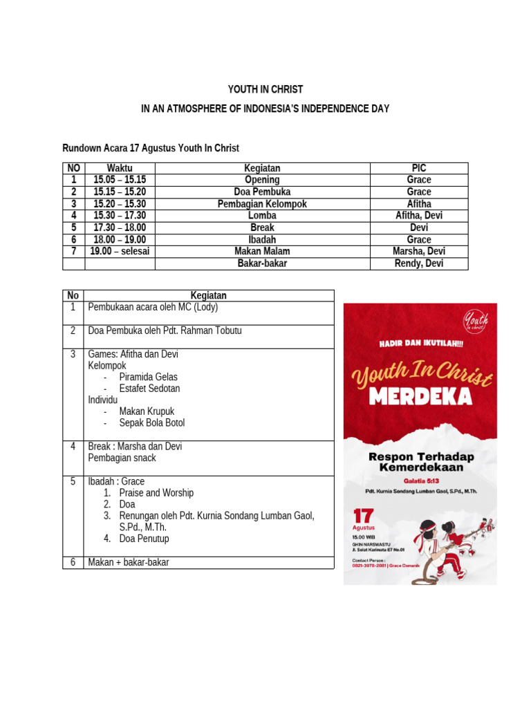 Rundown Yic 17 Agustus | PDF