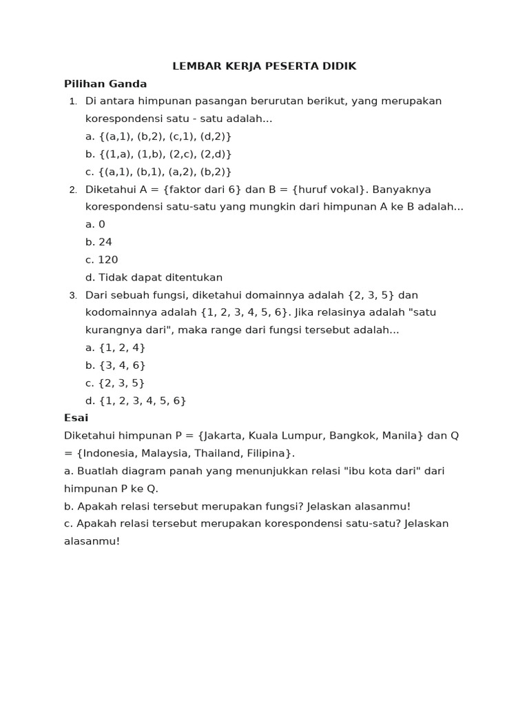 Lembar Kerja Peserta Didik Obser Korespondensi | PDF
