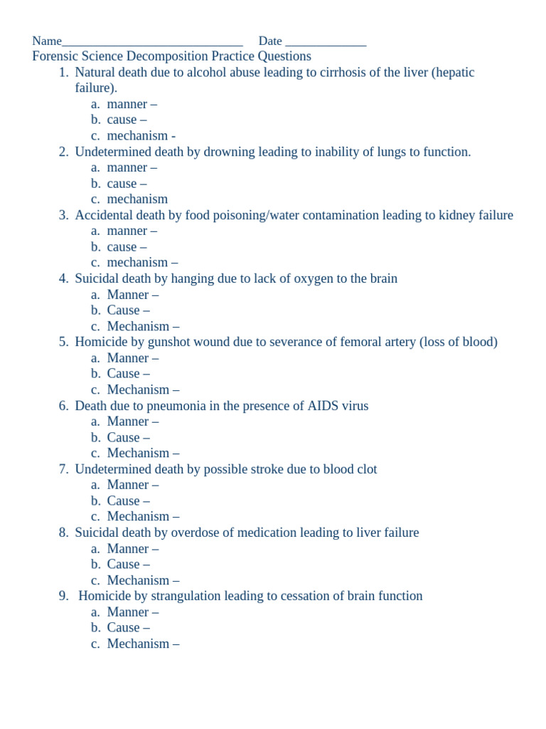 Manner, Cause, and Mechanism of Death Qs | PDF