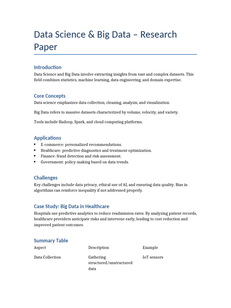 Data Science & Big Data Research Paper | PDF