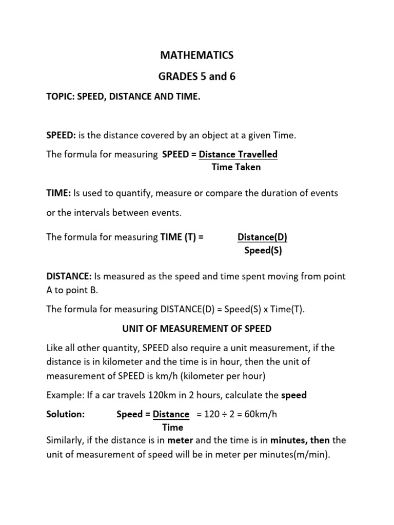 Speed, Distance, and Time Formulas | PDF | Speed | Distance
