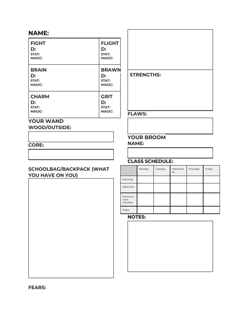 Condensed Character Sheet Template | PDF