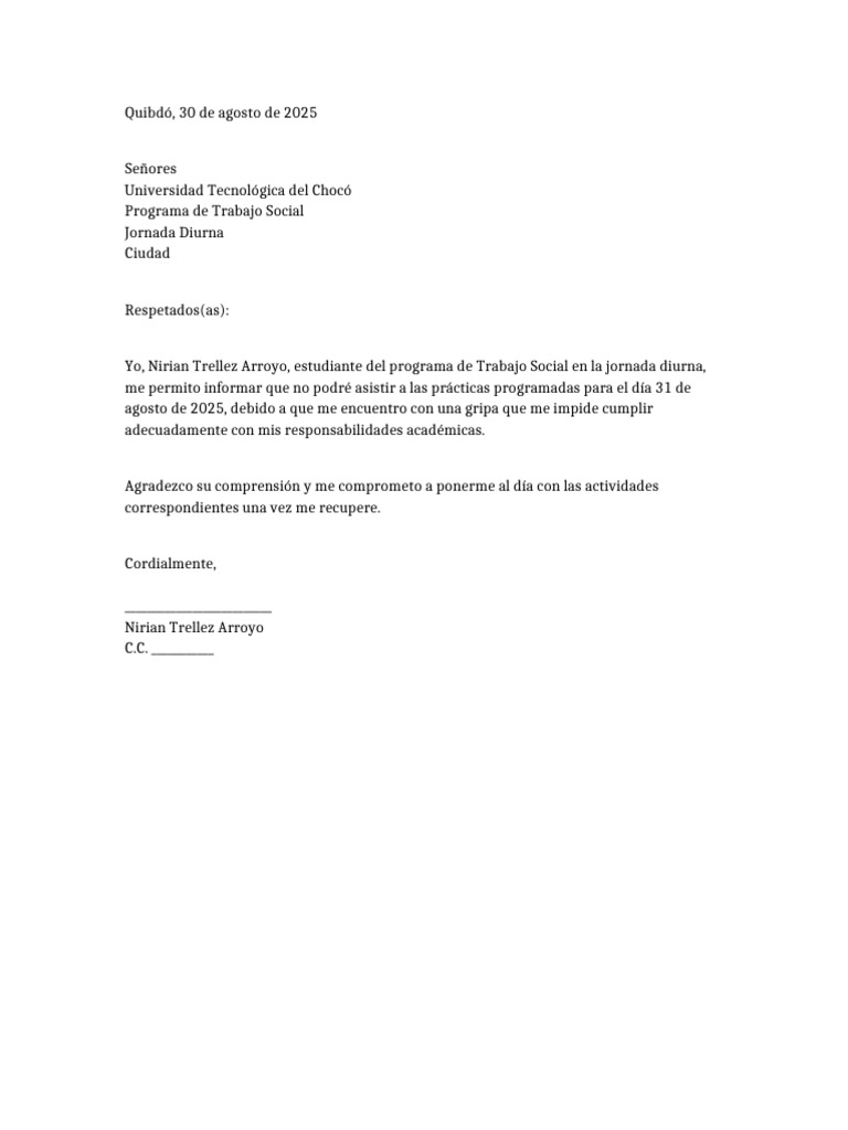 Excusa Nirian Trellez Arroyo | PDF