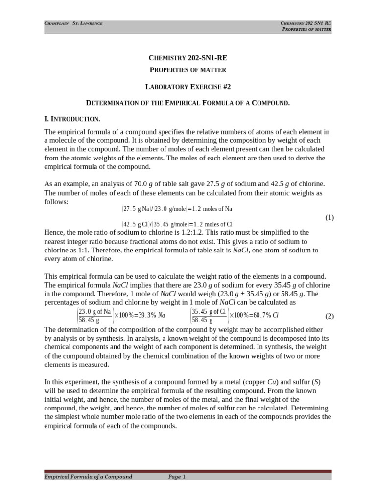 Lab 2 Empirical Formula - MMMMMMMMMMMMMMMMMM | PDF | Sulfur | Sodium ...