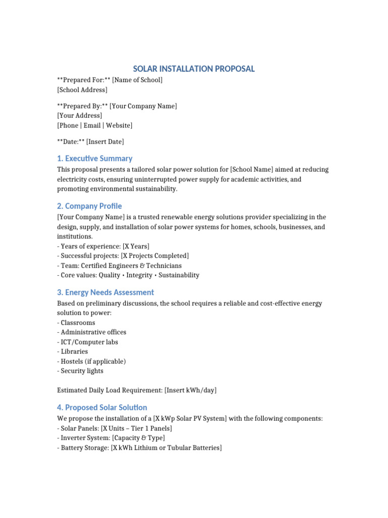Solar Installation Proposal for Schools | PDF | Solar Power ...