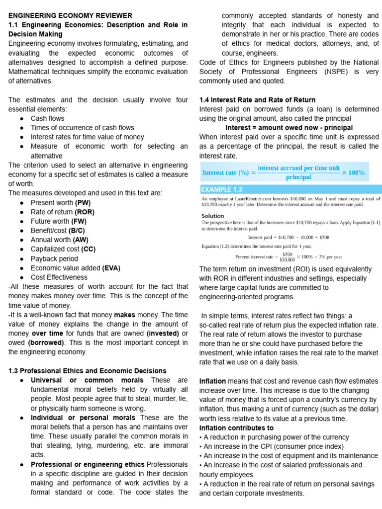 Engineering Economy Concepts Explained | PDF | Interest | Inflation
