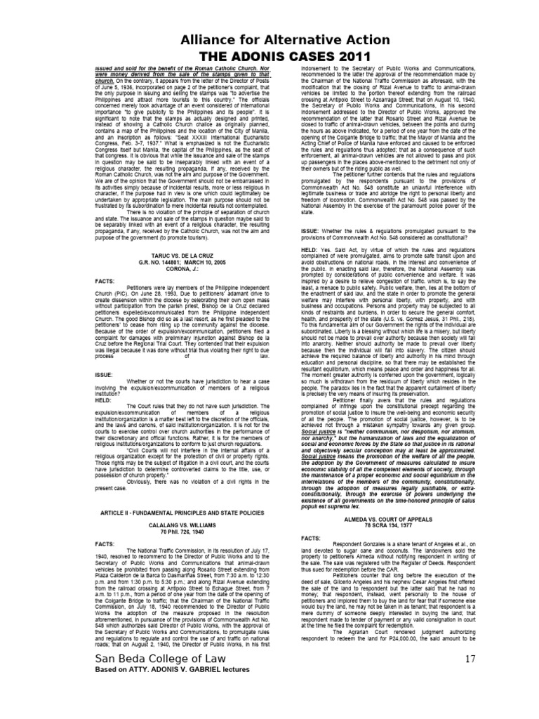 Adonis Cases 2011: Church and State Issues | PDF | Jurisdiction | Justice