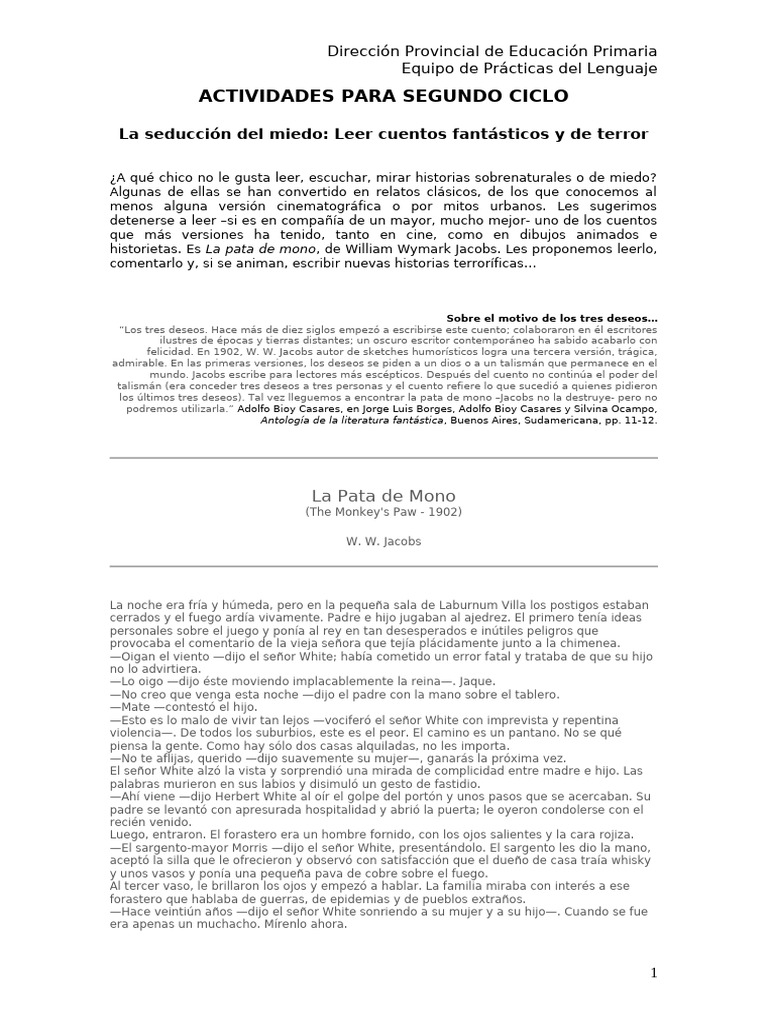 Actividades de Cuentos de Terror para Niños | PDF