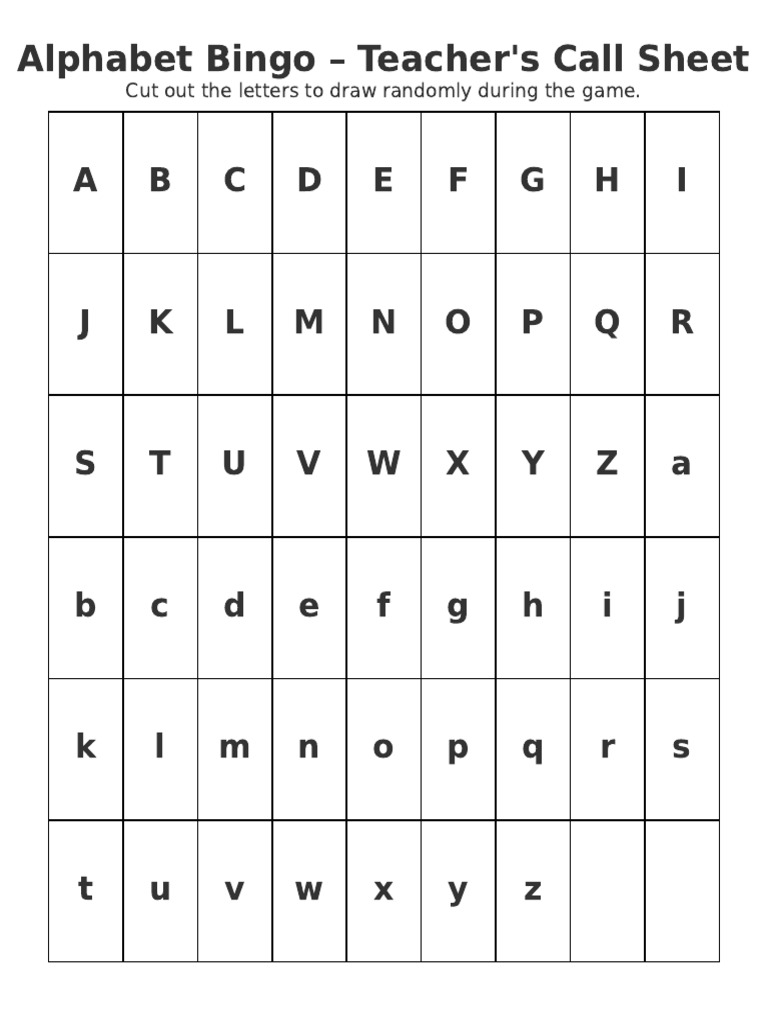 Alphabet Bingo Call Sheet | PDF