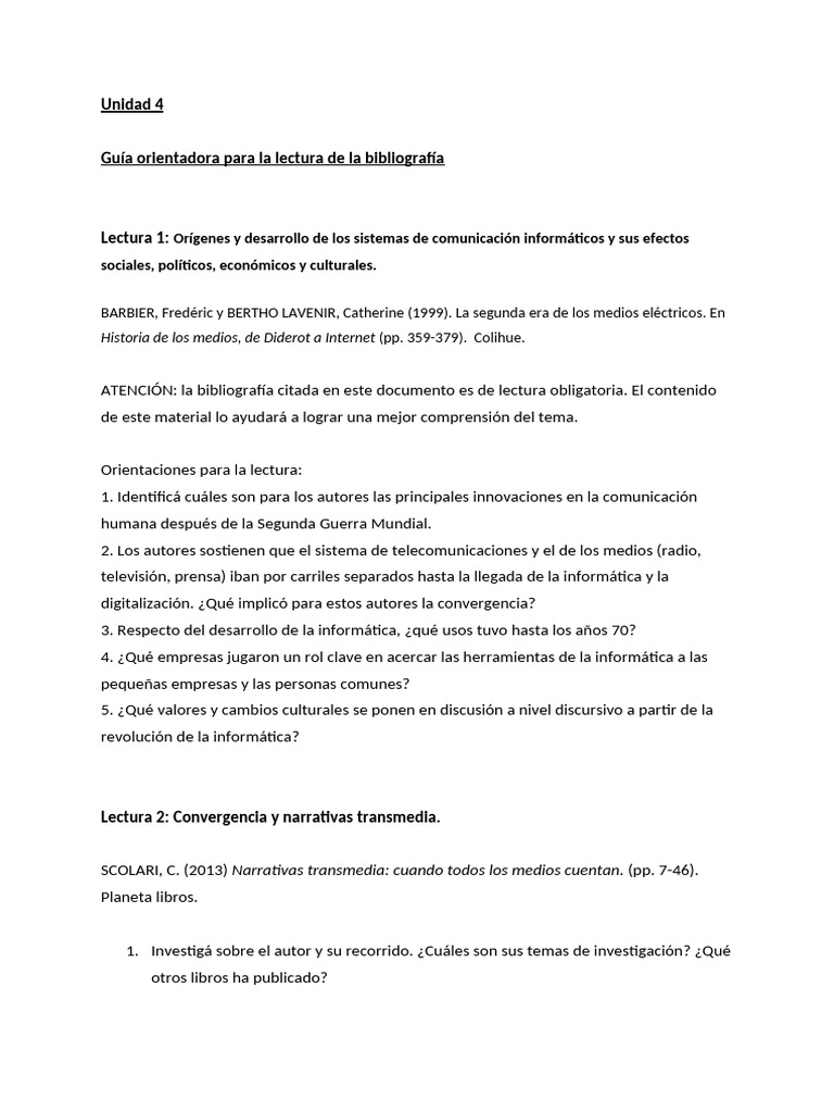 Guía de Lectura: Comunicación y Convergencia | PDF