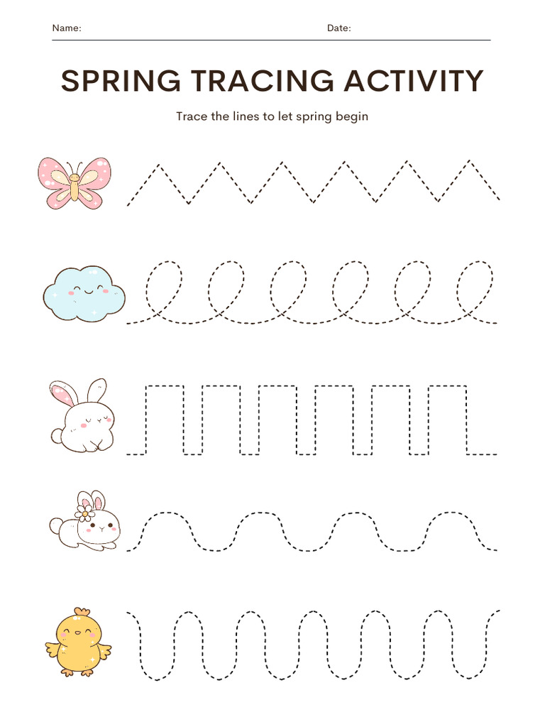 Spring Tracing Activity Worksheet in Colorful Cute Style | PDF