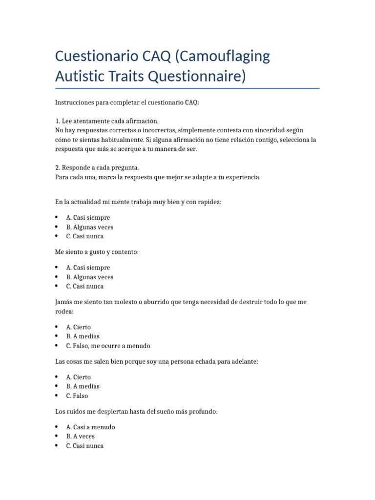 Cuestionario CAQ para Autismo | PDF