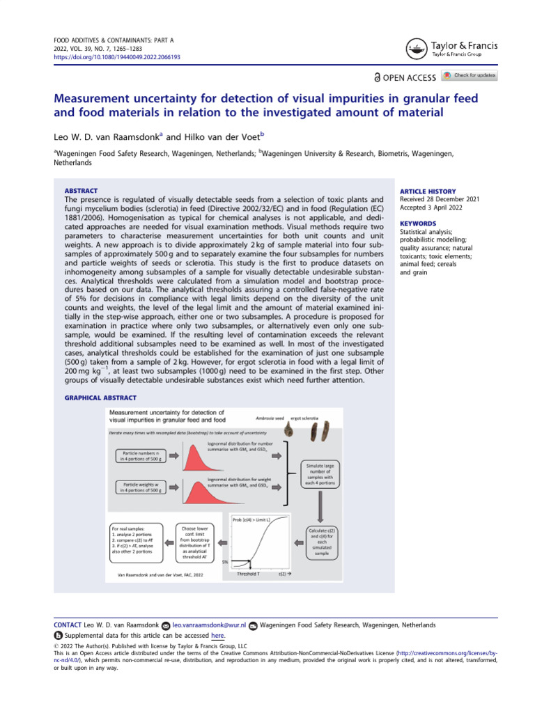 Measurement uncertainty for detection of visual impurities in granular ...