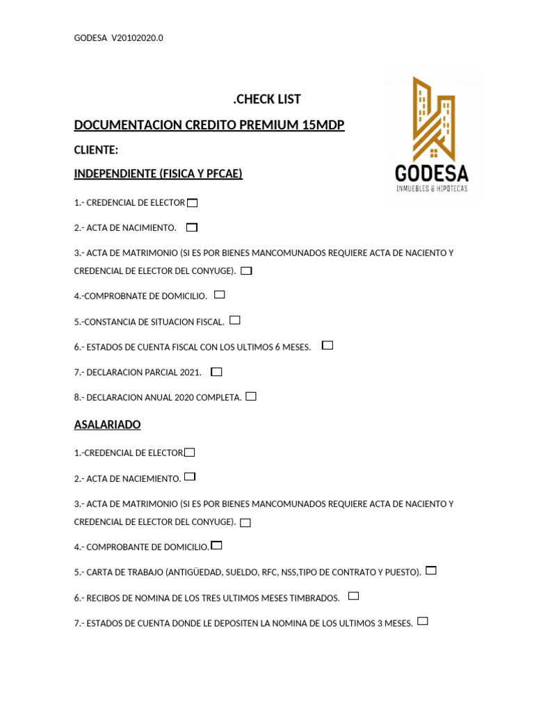 Check List 1a Etapa Req Asalariado e Independiente | PDF