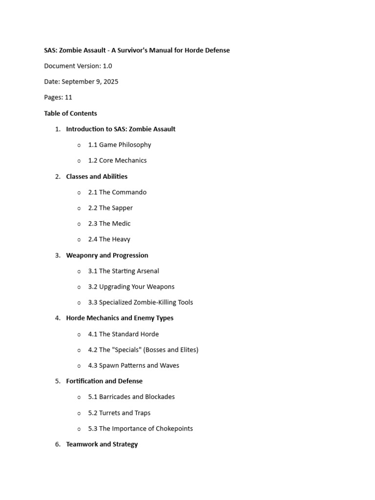 SAS Zombie Assault - A Survivor's Manual For Horde Defense | PDF