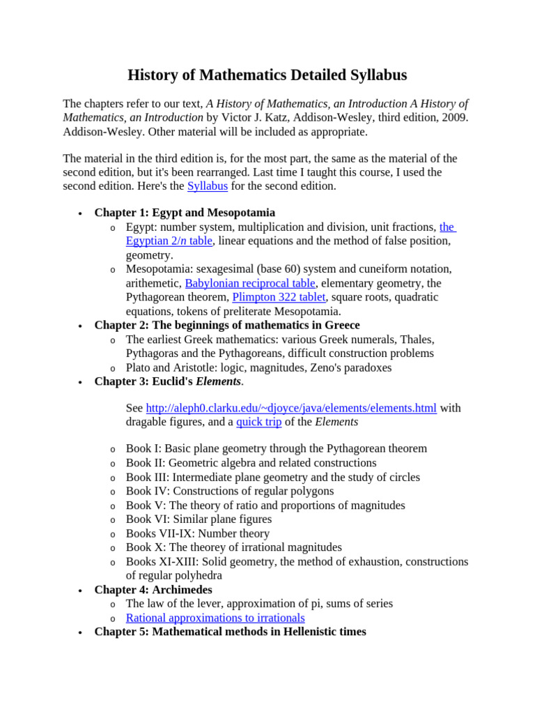 Comprehensive History of Mathematics Syllabus | PDF | Mathematics ...