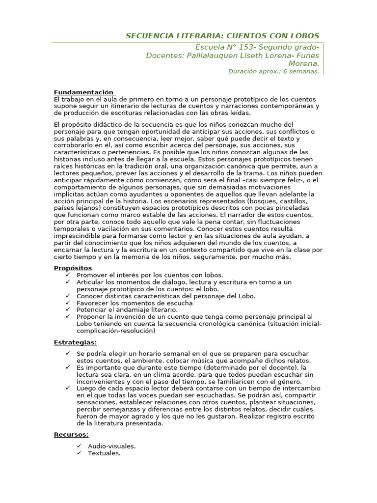 proyecto lobos primer grado LORE. | PDF | Caperucita Roja | Narración