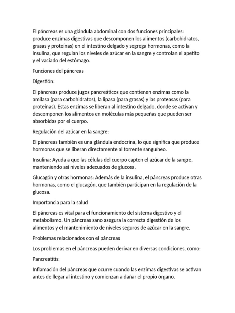Funcion Del Pancreas | PDF