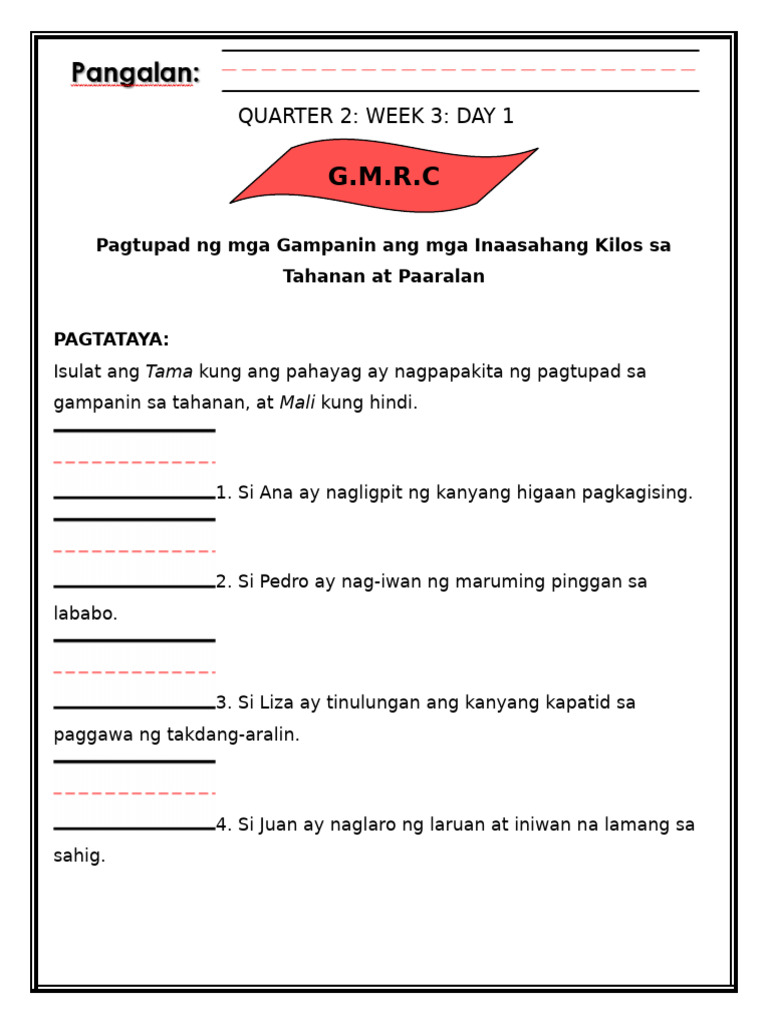Worksheet Gmrc3 q2 Week3 | PDF