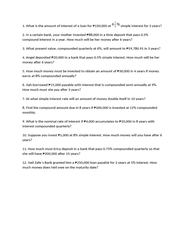 Simple and Compound Interest Worksheet | PDF