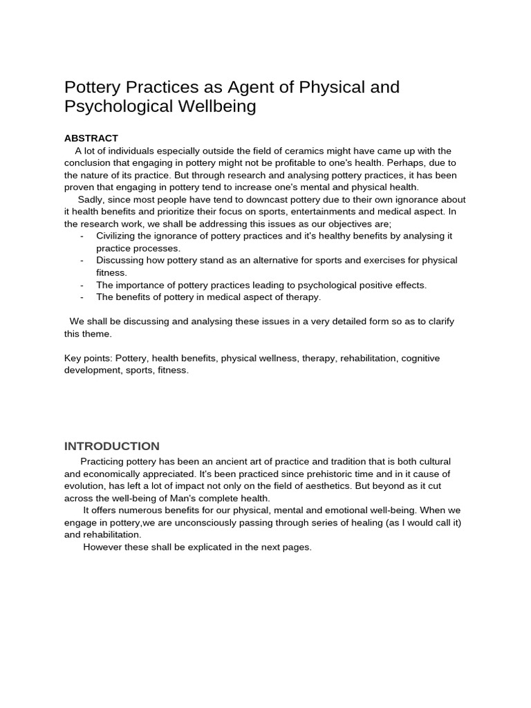 Pottery's Role in Health and Wellbeing | PDF | Well Being | Pottery