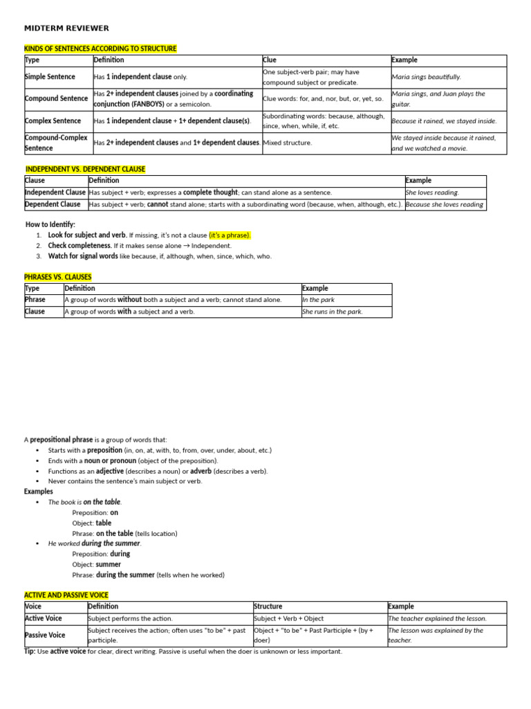 Midterm Reviewer | PDF | Subject (Grammar) | Verb