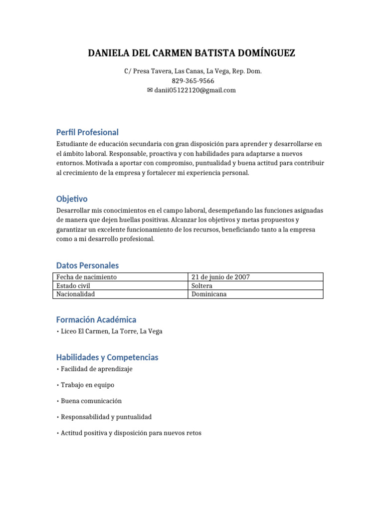 Curriculum Daniela Batista Actualizado | PDF