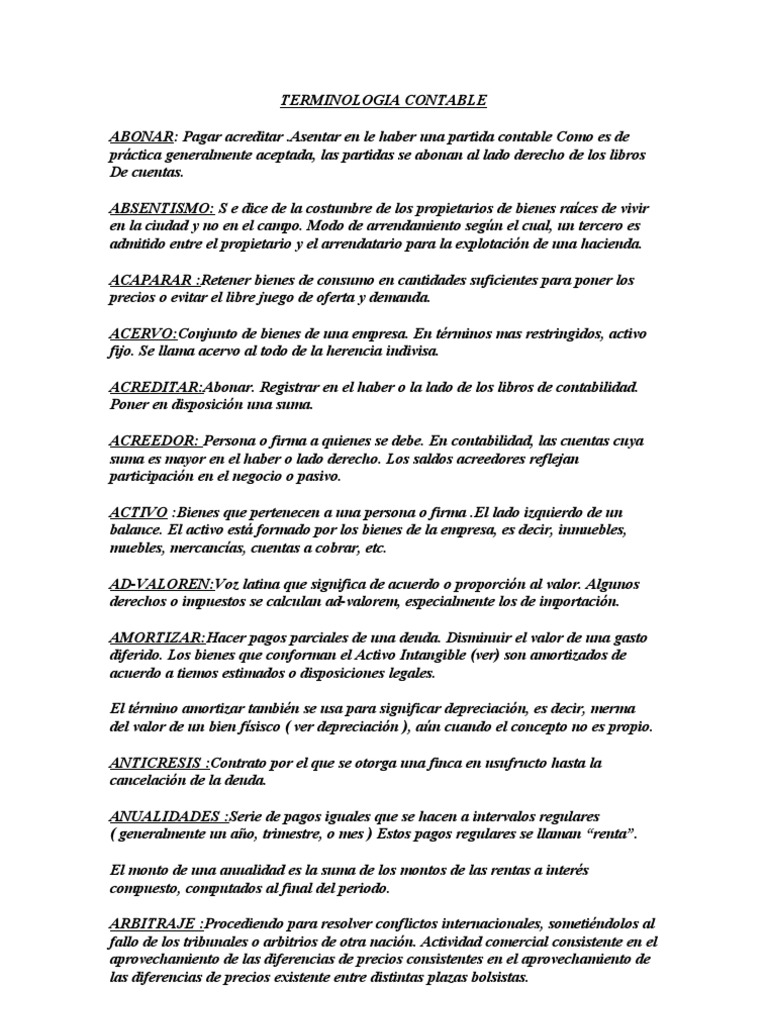 Terminologia Contable | PDF | Contabilidad | Hoja de balance
