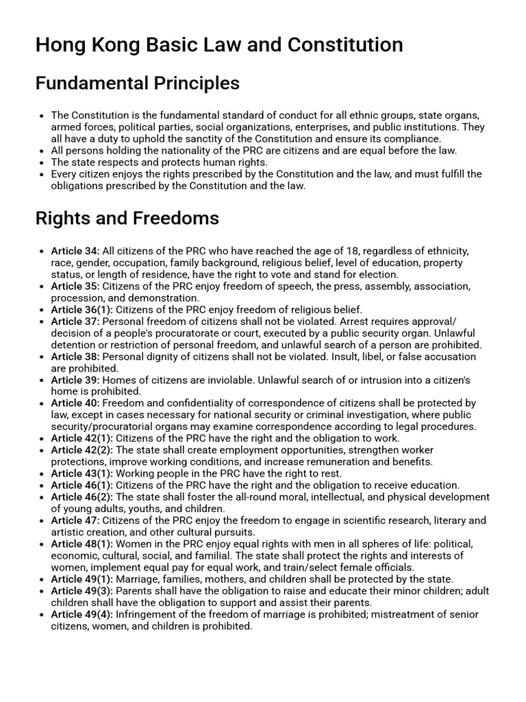 Hong Kong Basic Law: Rights and Duties | PDF | Civil Liberties | Hong Kong