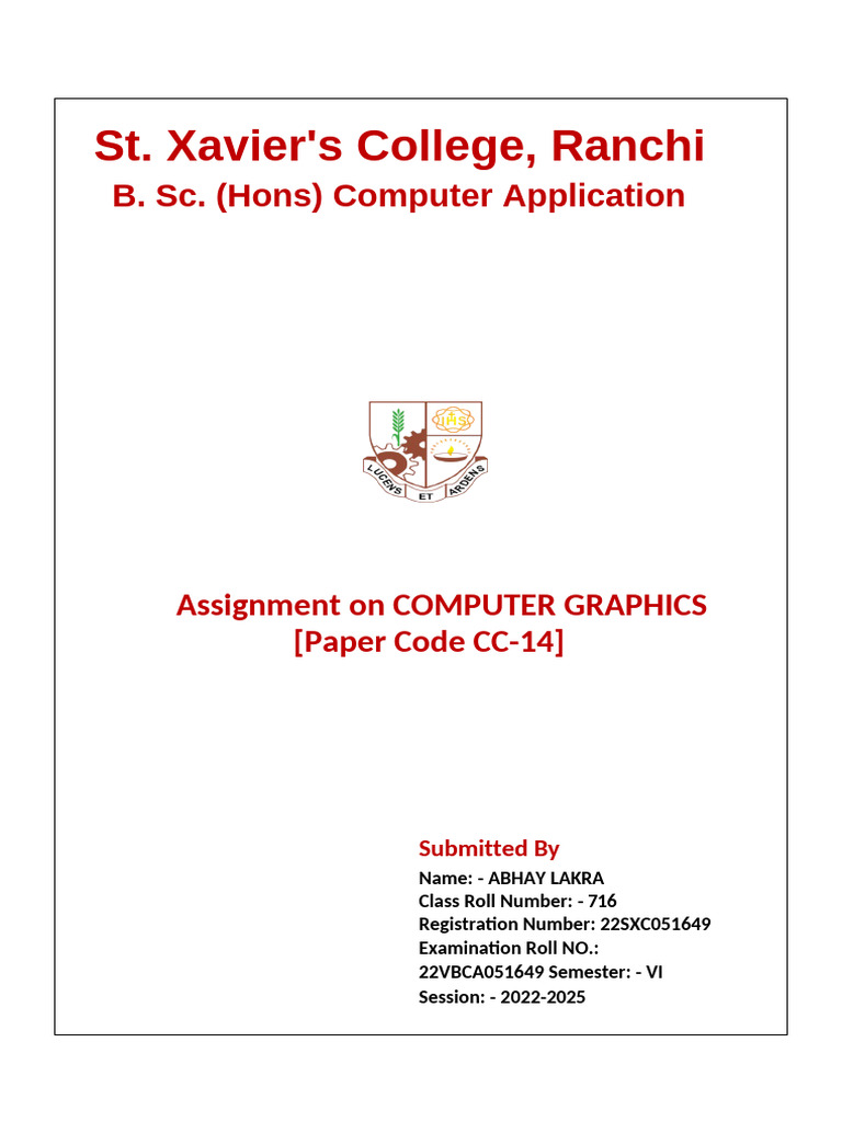 Computer Graphics Assignment - St. Xavier's | PDF