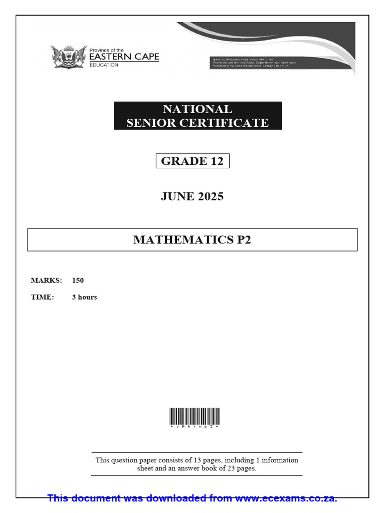Maths p2 JCT p2 2025 QP Eng D - Watermark | PDF | Circle ...