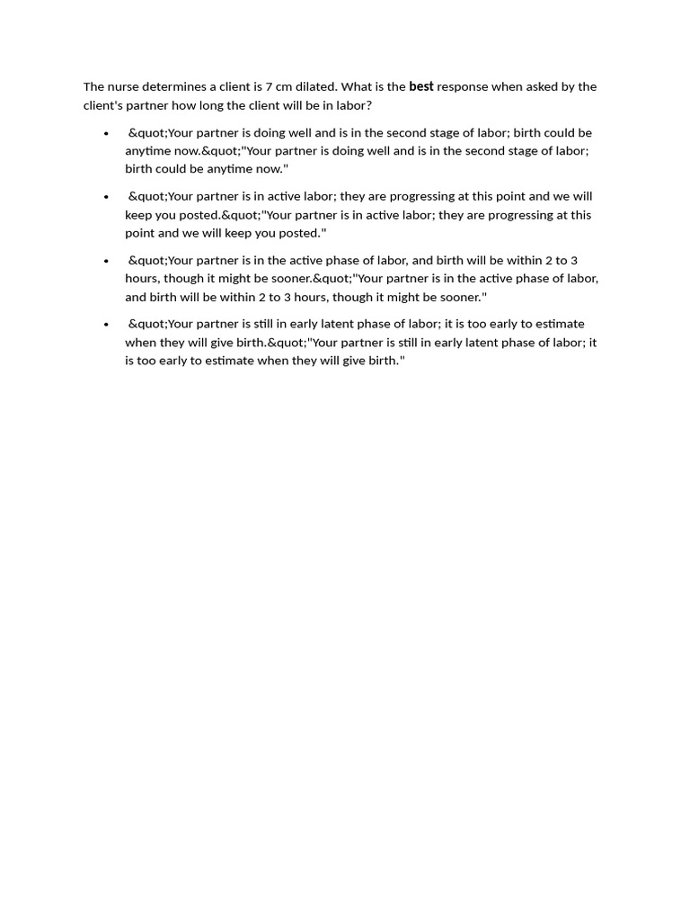 The Nurse Determines A Client Is 7 CM Dilated | PDF