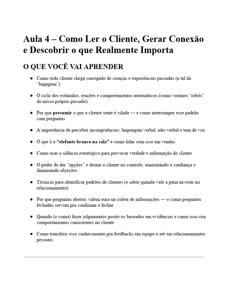 Aula 4 - Como Ler o Cliente, Gerar Conexão e Descobrir o Que Realmente ...
