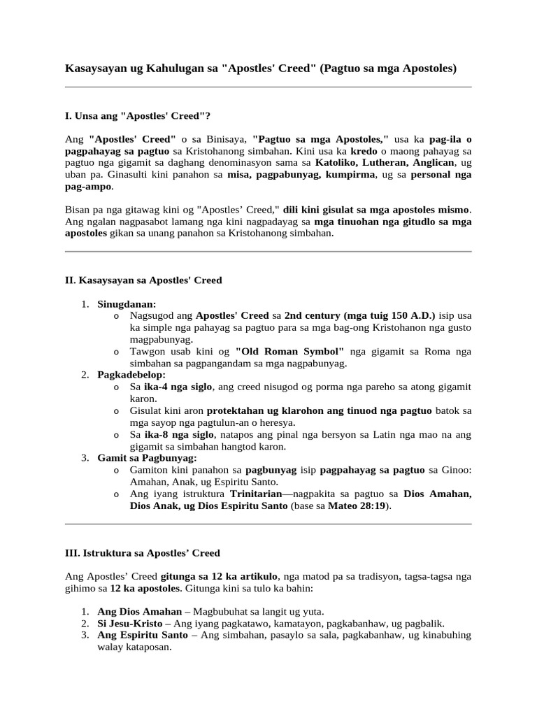 Apostles Creed Bisaya | PDF