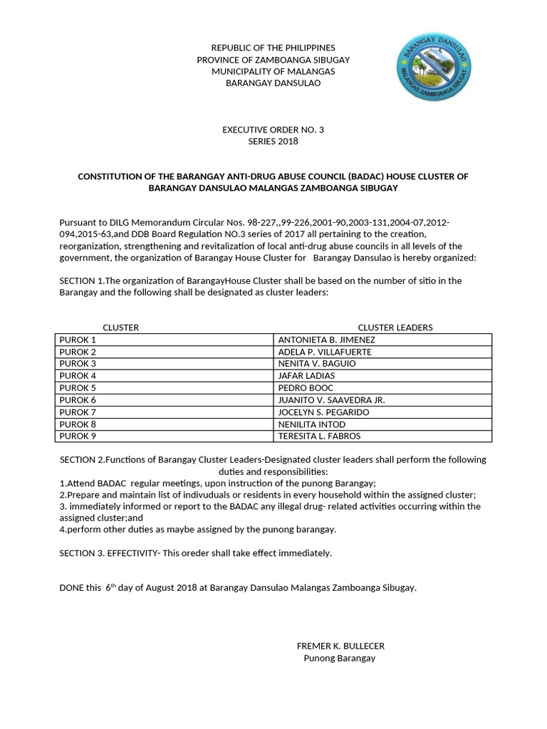 Executive Order Barangay Dtp Pdf Philippines Government