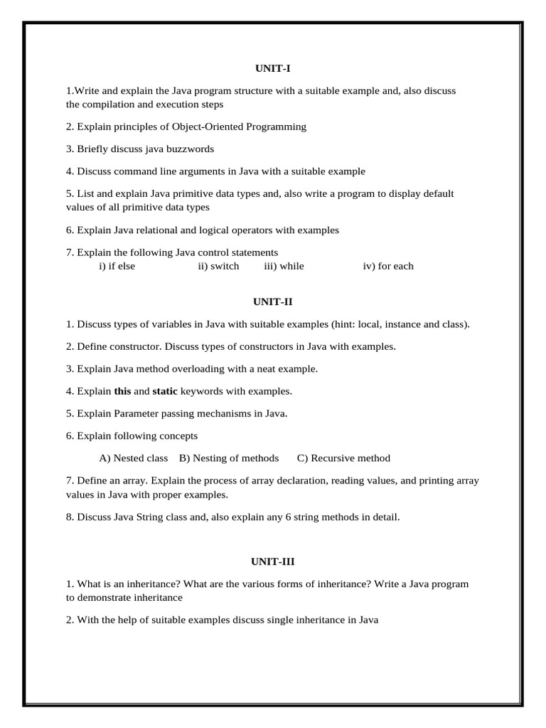 Java Mid-1 Question Bank | PDF