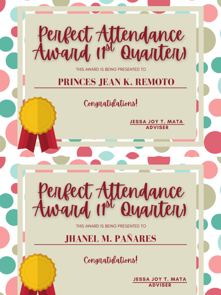 Free Printable Perfect Attendance Award | PDF