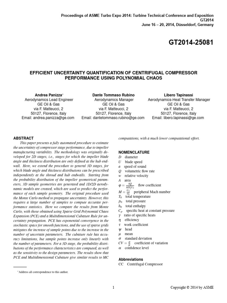 Efficient Uncertainty Quantification of Centrifugal Compressor Performance Using Polynomial ...