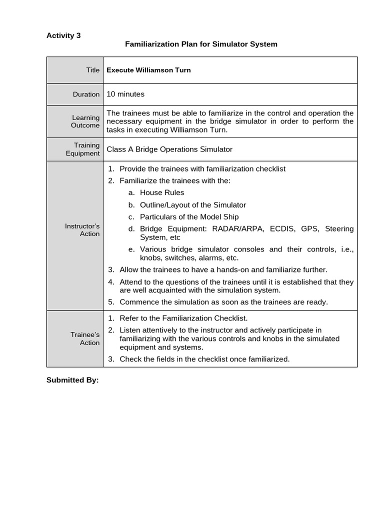 Activity 3 - Familiarization Plan - Deck - For Simulation Exercise | PDF