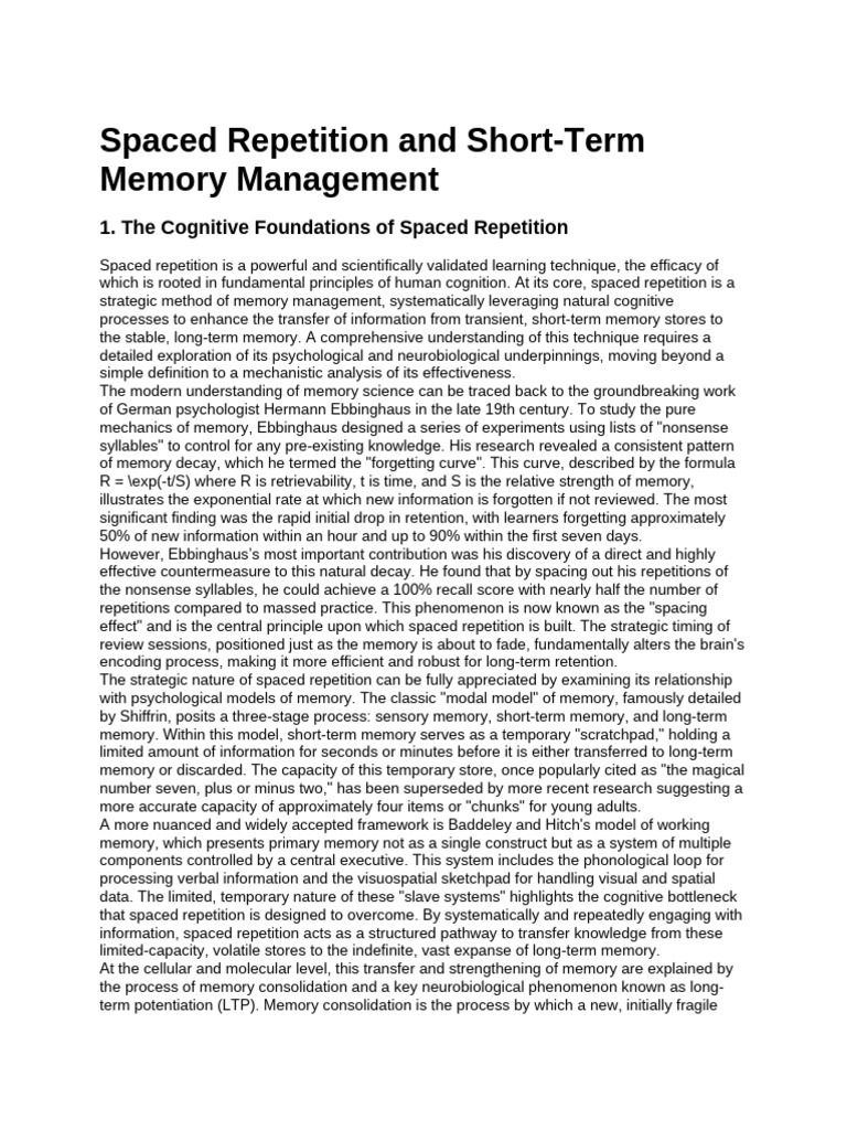 Spaced Repetition, Memory Management | PDF | Memory | Synapse