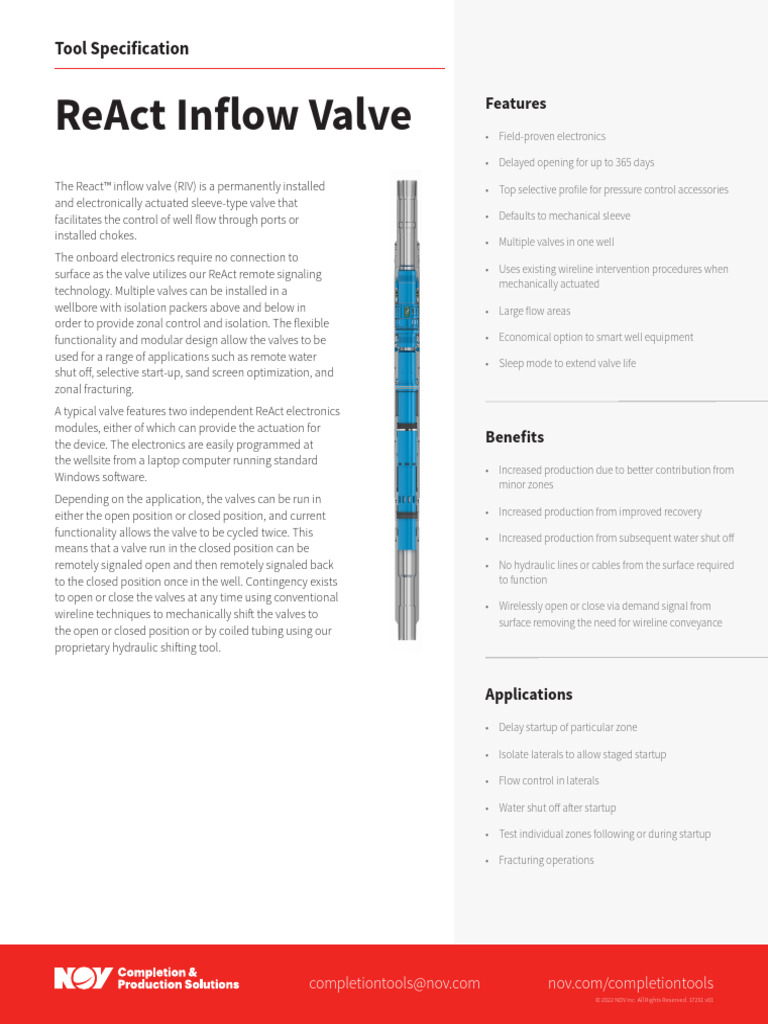ReAct Inflow Valve Data Sheet | PDF | Valve | Actuator