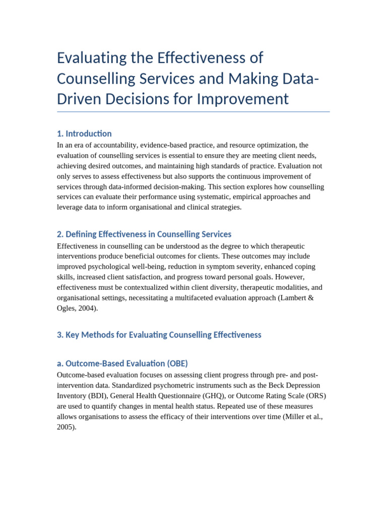 Evaluating Counselling Service Effectiveness | PDF | Evaluation ...